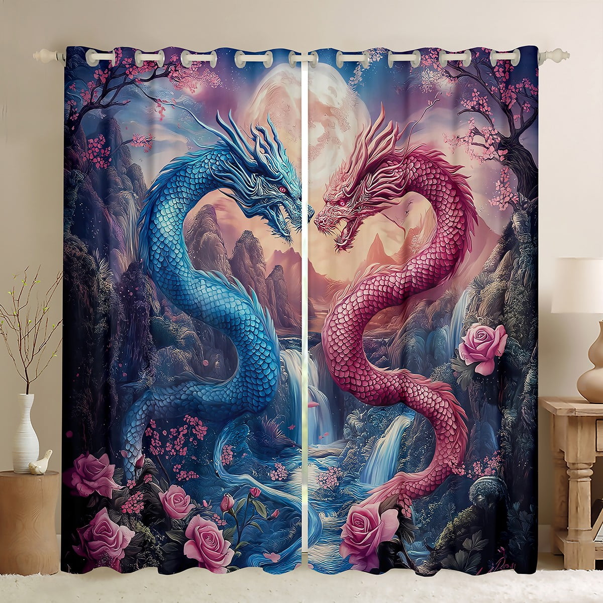 Dragon Adults Window Curtain,3D Dragon Ancient Wildlife Couple Lover ...