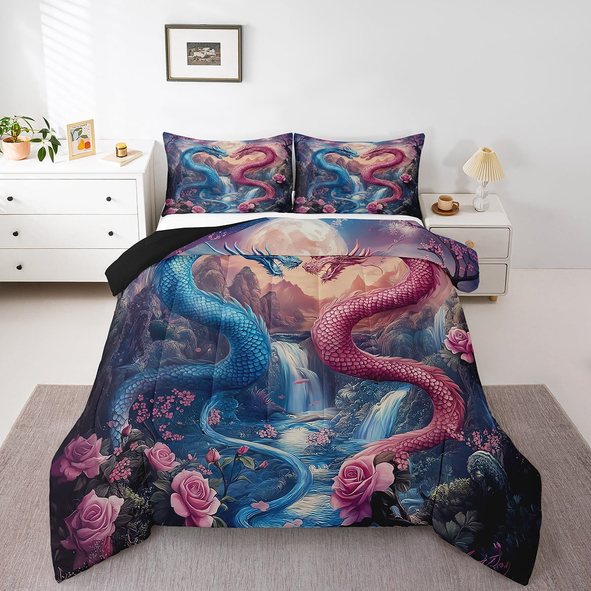 Dragon Comforter Queen,3D Dragon Ancient Wildlife Couple Lover Bedding ...