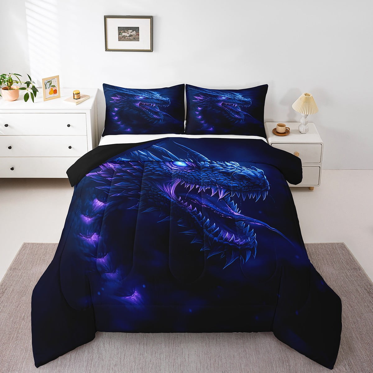 Dragon Comforter Set Man Teens Purple Dragon Bedding Set Full,Magic ...