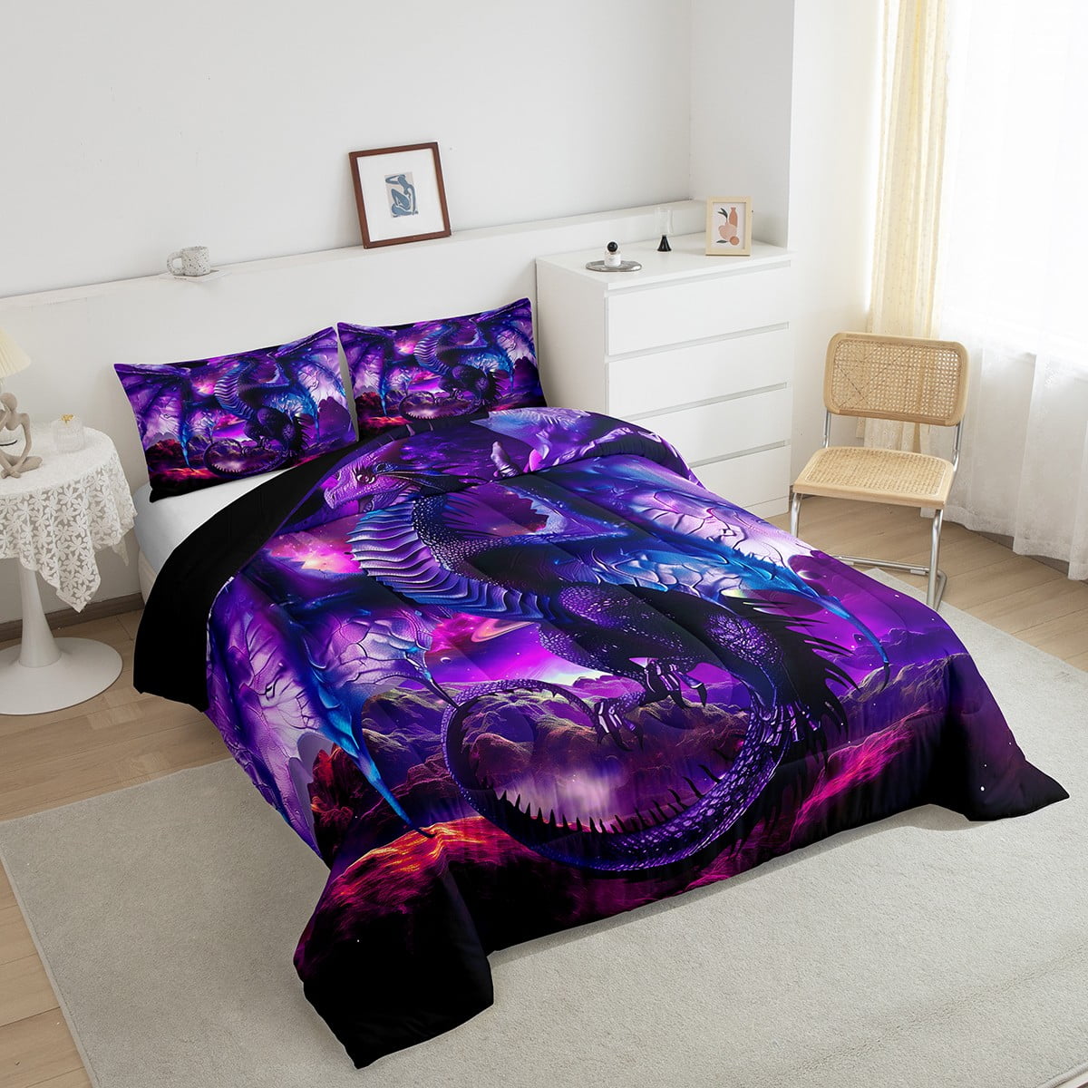 Dragon King Bedding Sets,Vintage Dreamy Blue Dragon Wings Quilt Gothic ...