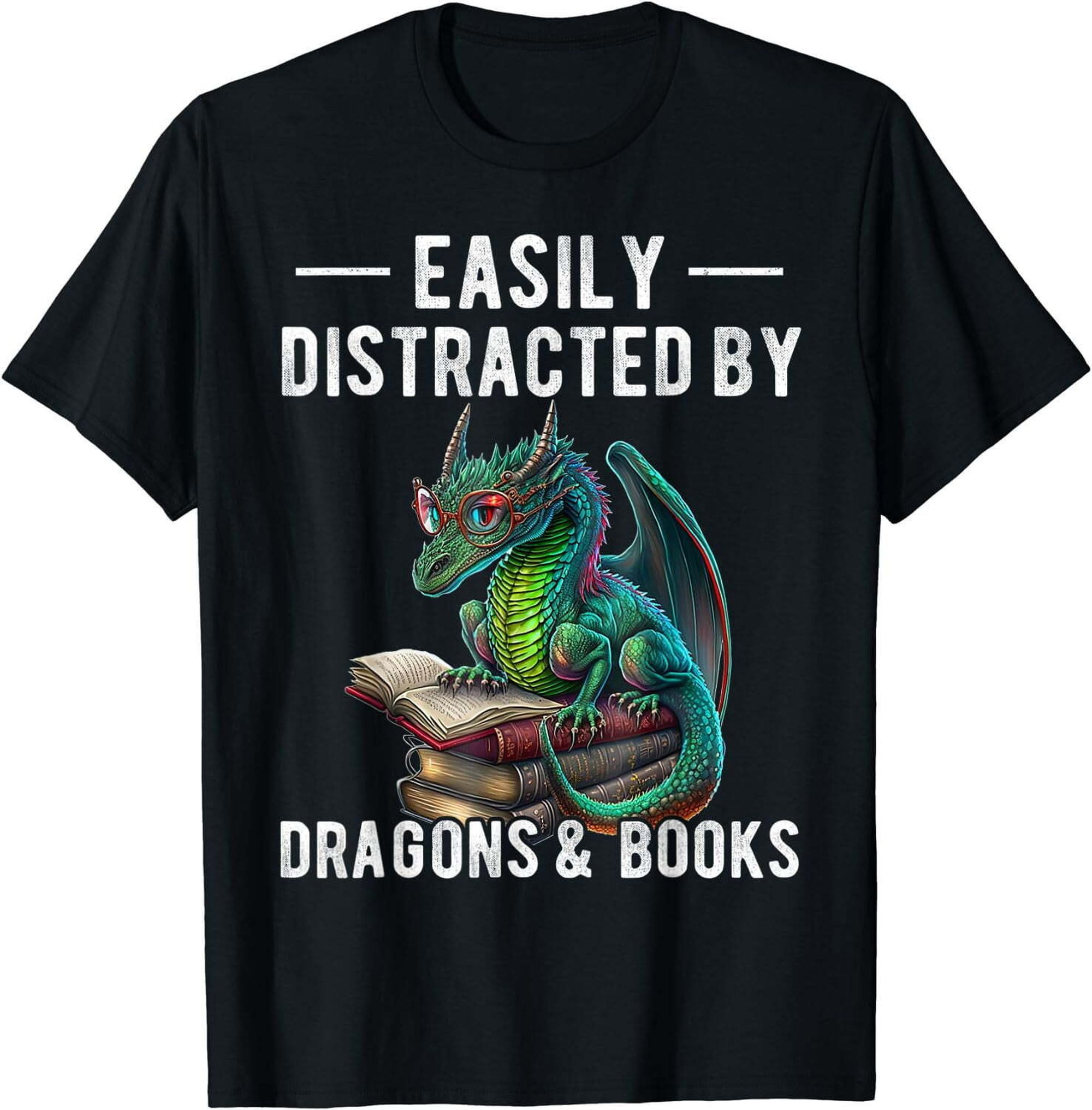 Dragon Lover's Distraction Tee - Black, Small, Book & Dragon Print ...