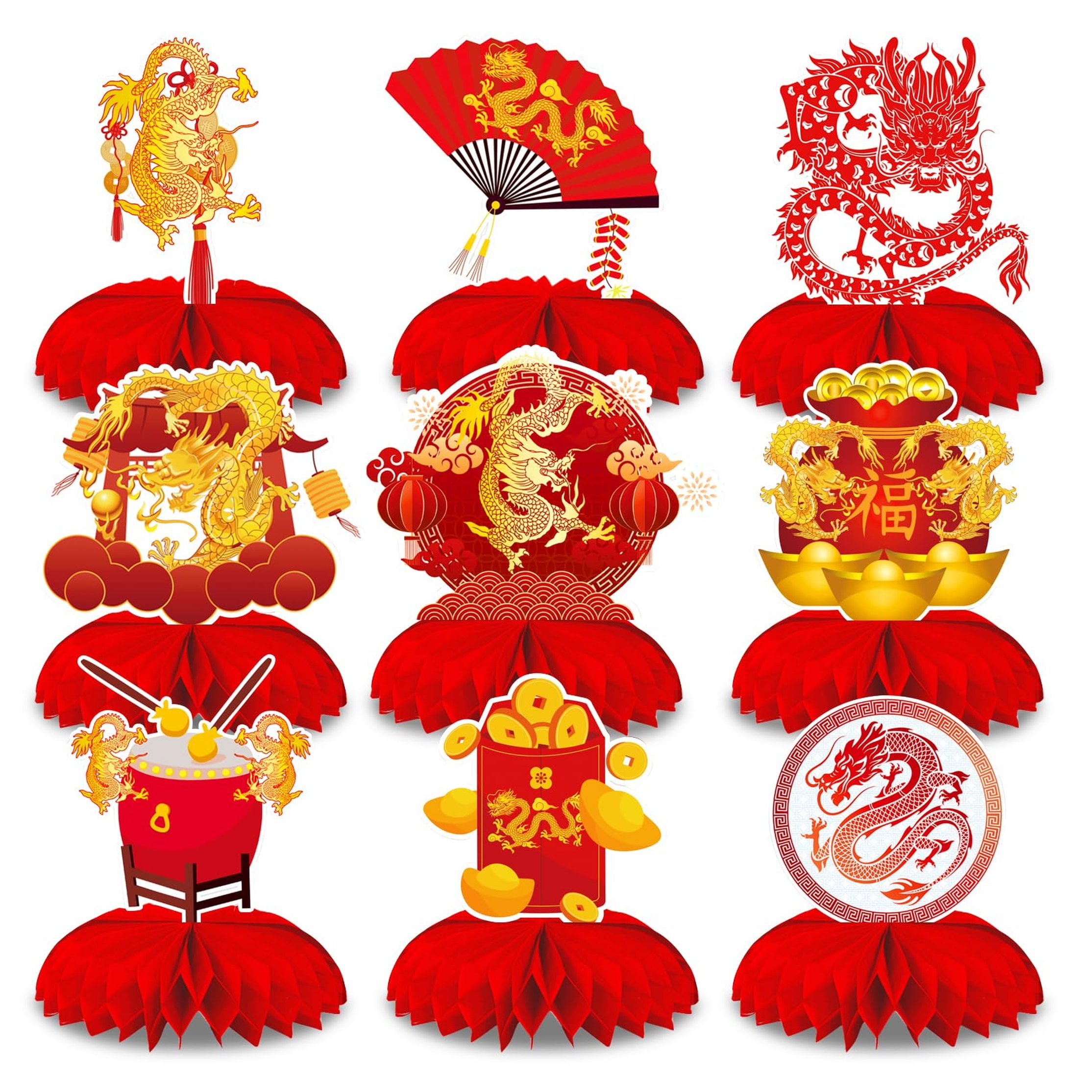 Dragon Lunar Year Honeycomb Centerpieces Set - Festive table toppers ...