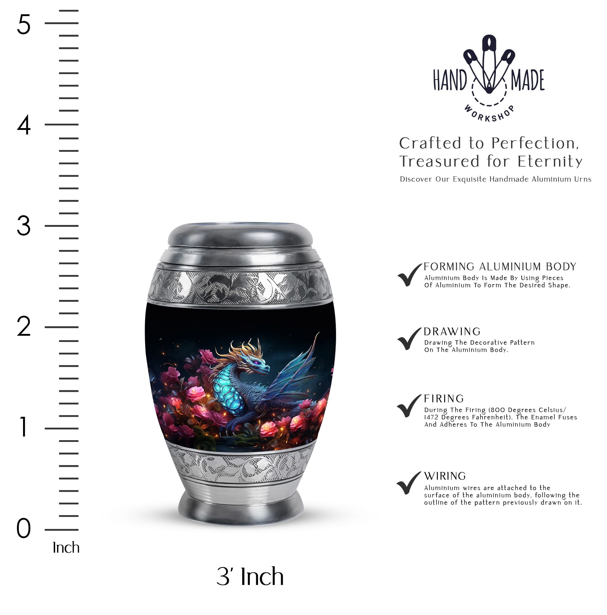 Dragon Moonlit Roses Funeral Cremation Urns For Ashes - Human Urns For Ashes - Keepsake Urns For ...