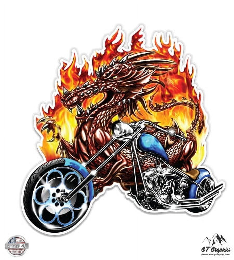 Dragon Motorcycle Chopper - 5" Vinyl Sticker - For Car Laptop I-Pad ...