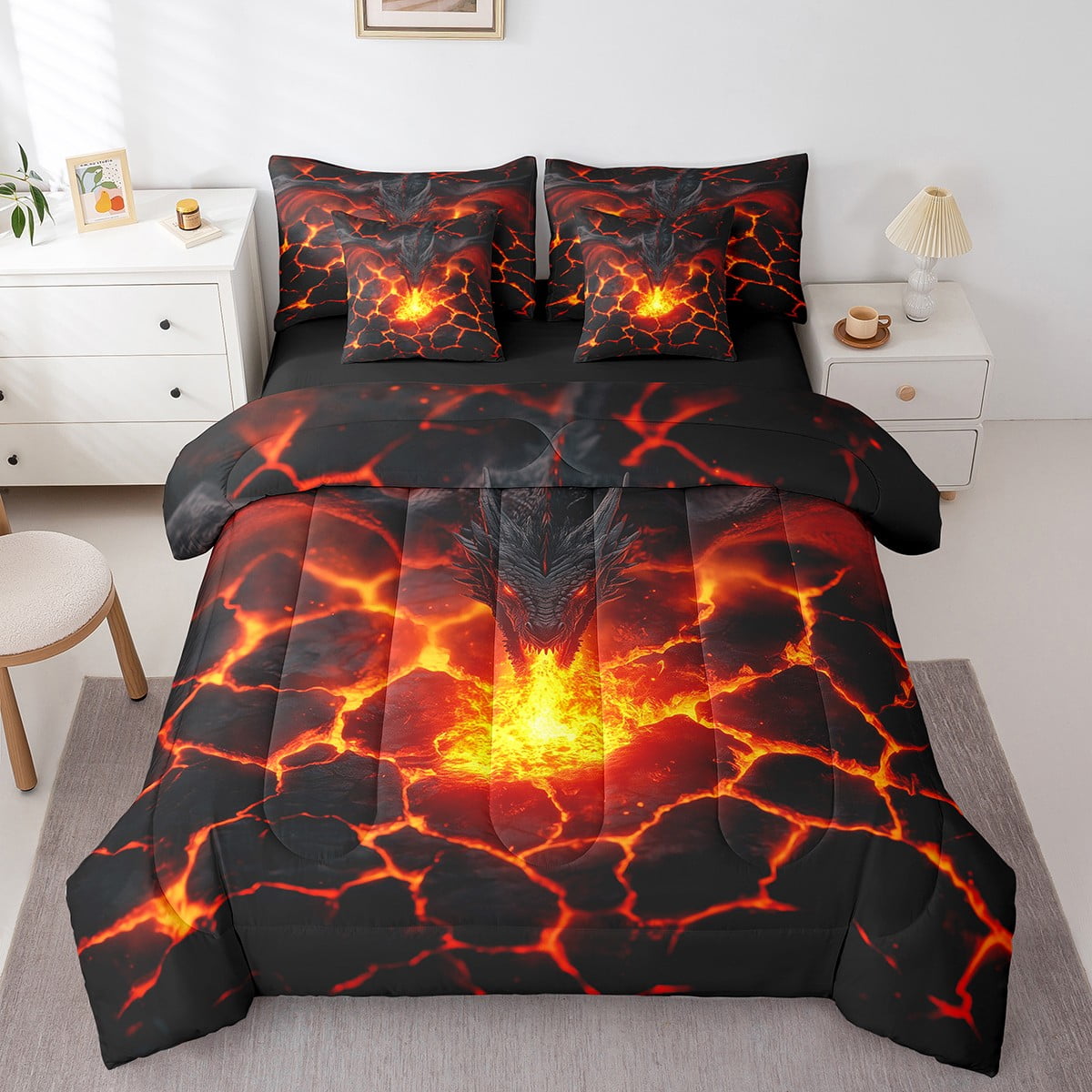 Dragon Mystic 7 Pieces Bedding Set Queen,Natural Disaster Volcano ...