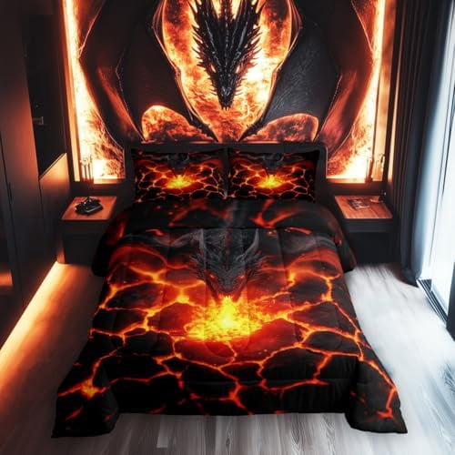 Dragon Mystic Comforter Set King Size 3 Pcs,Natural Disaster Volcano ...