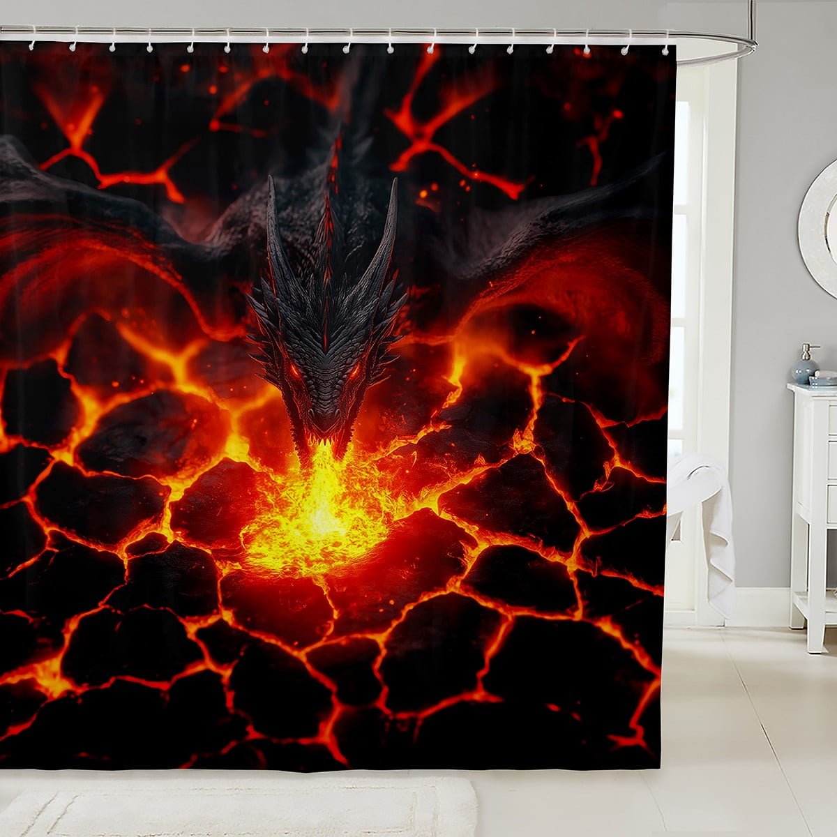 Dragon Mystic Shower Curtain,Natural Disaster Volcano Eruption Red Lava ...