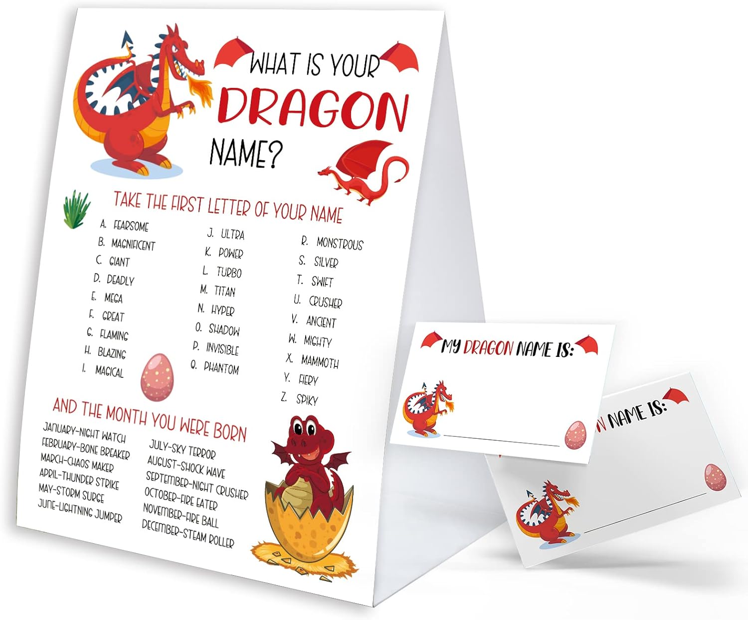 What's Your Dragon Name Game Sign with Name Tag Stickers for Baby ...