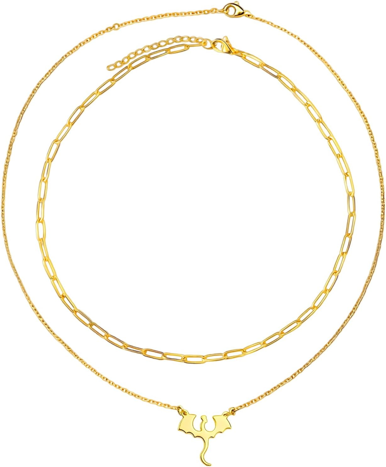 Dragon Necklace for Women, Two Layer Gold Plated Stainless Steel ...