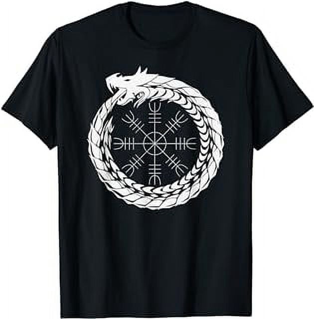 Dragon Ouroboros Helm of Awe Rune Magic Power Symbol Viking T-Shirt ...