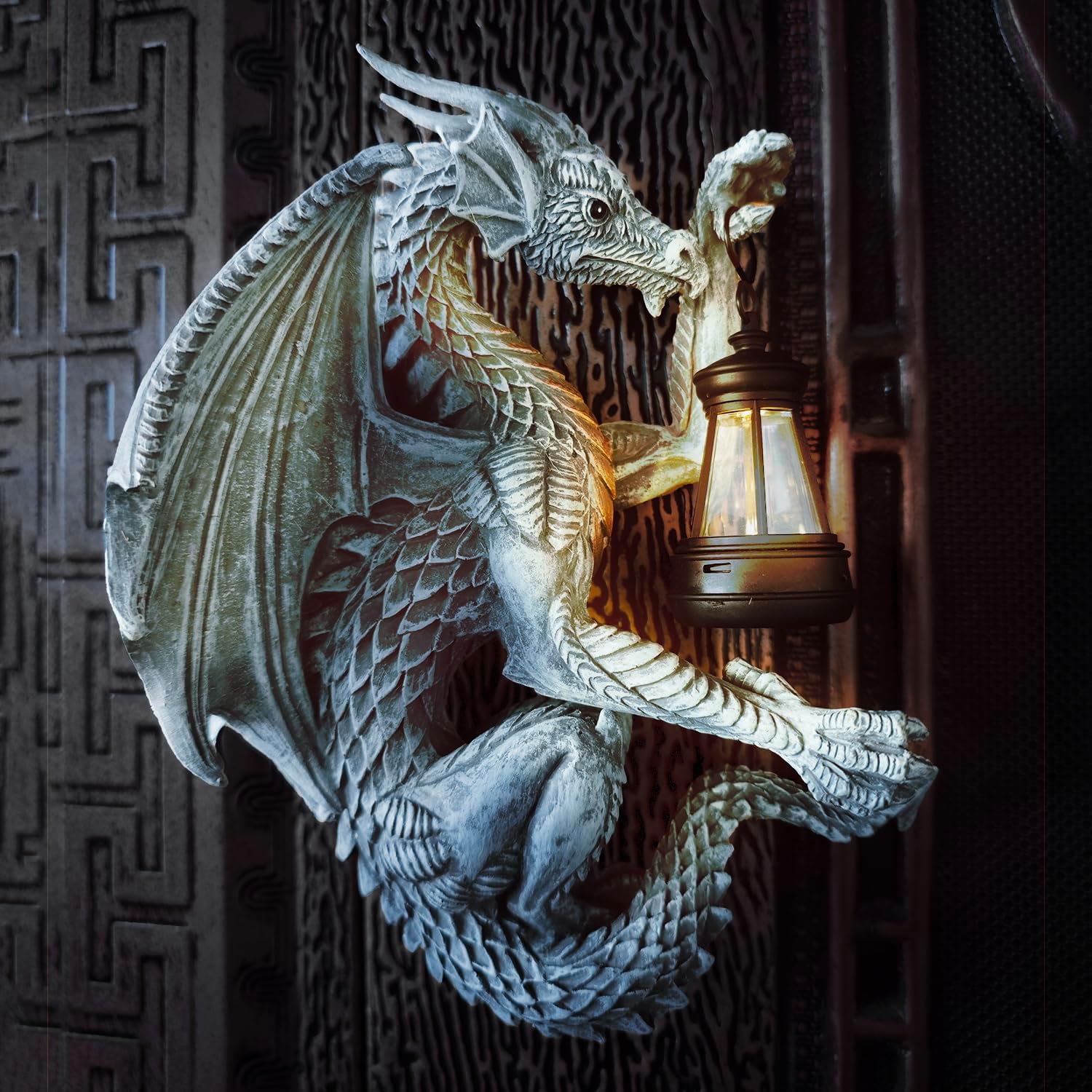 Dragon Outdoor Porch Decor Hugger with Solar Lantern Gothic, Statue ...