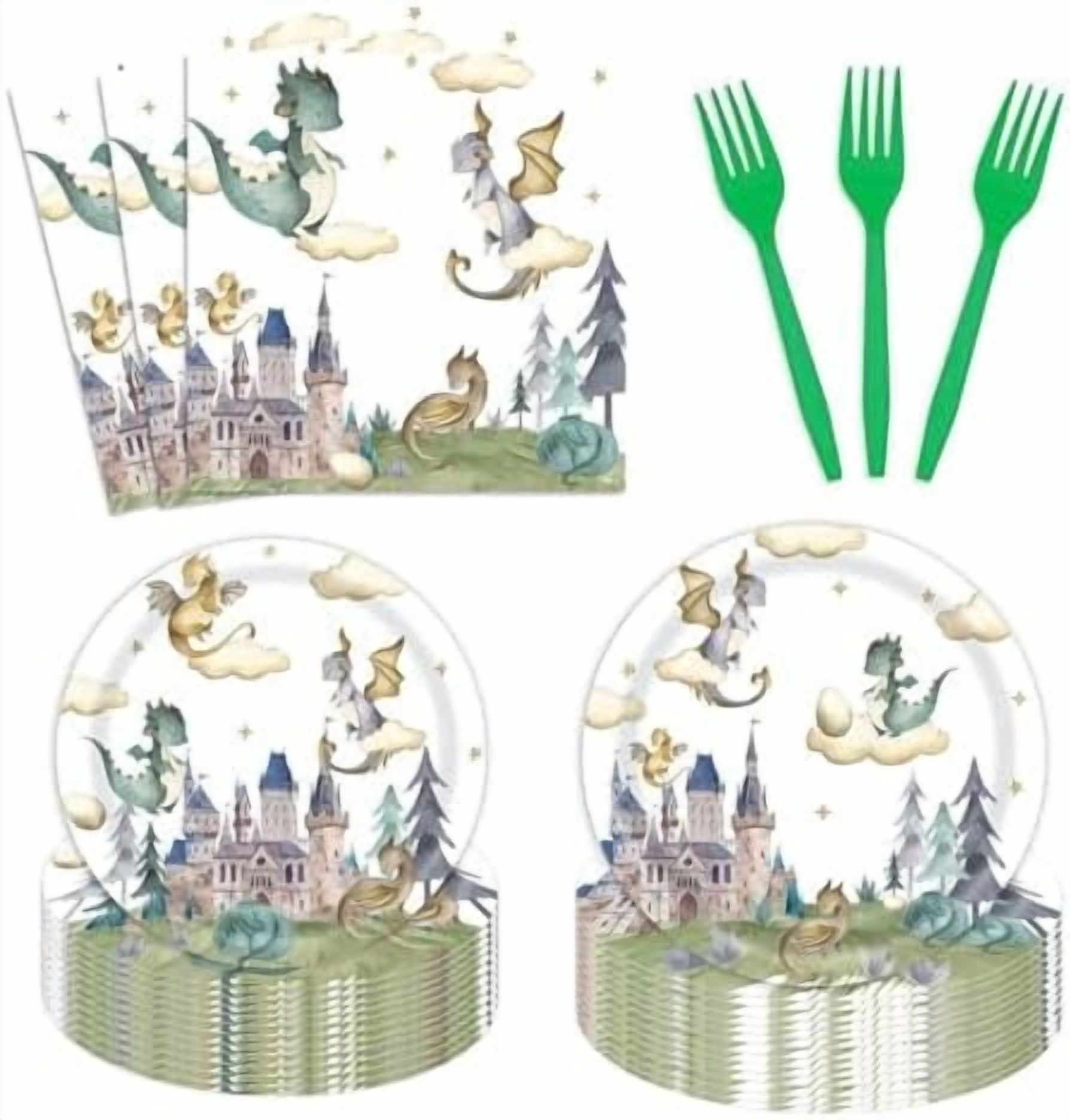 Dragon Party Supplies for 24 Dragon Birthday Paper Plates and Napkins ...
