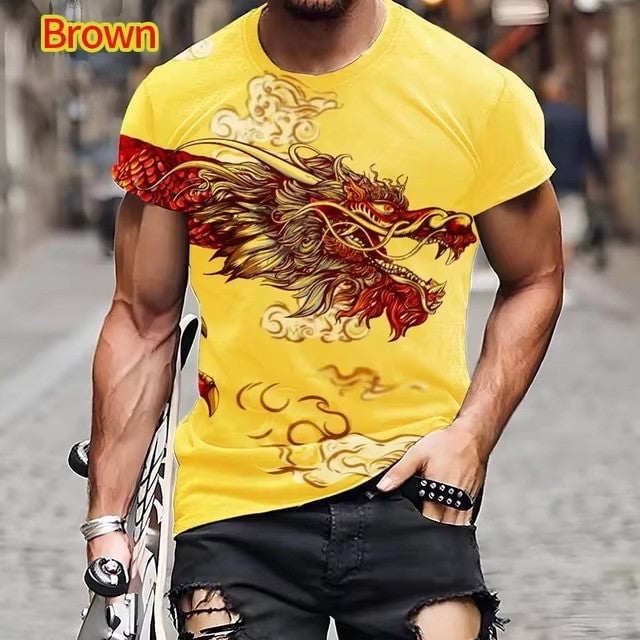 Dragon Pattern T-shirt 3D Printing Men's Short Sleeve Top - Walmart.com