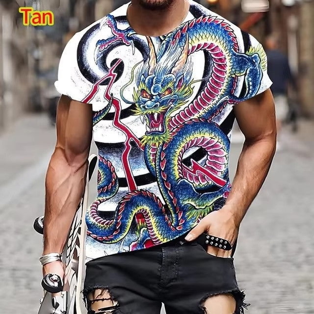 Dragon Pattern T-shirt 3D Printing Men's Short Sleeve Top - Walmart.com