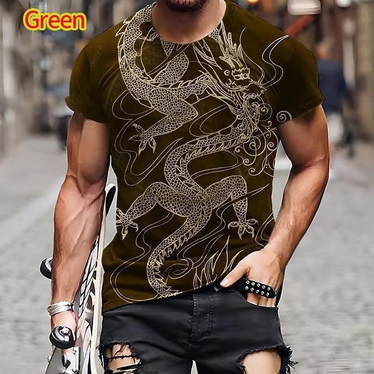Dragon Pattern T-shirt 3D Printing Men's Short Sleeve Top - Walmart.com