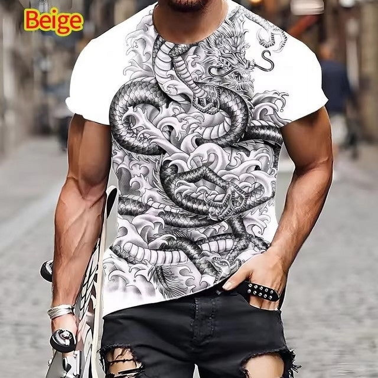 Dragon Pattern T-shirt 3D Printing Men's Short Sleeve Top - Walmart.com