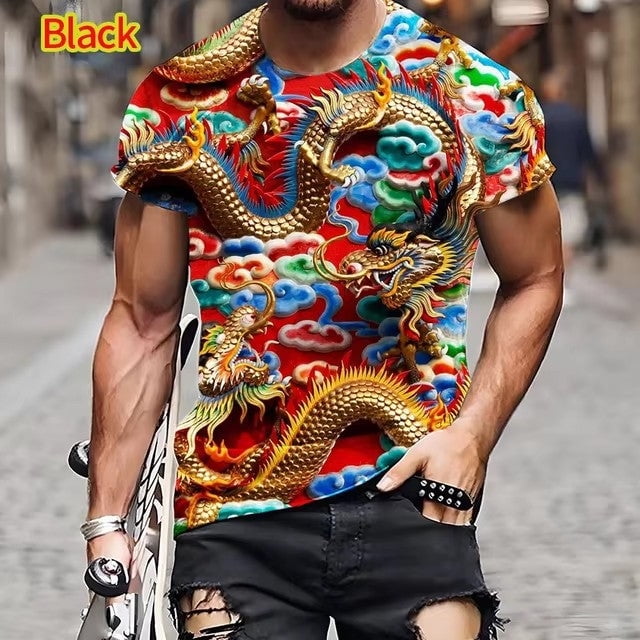 Dragon Pattern T-shirt 3D Printing Men's Short Sleeve Top - Walmart.com