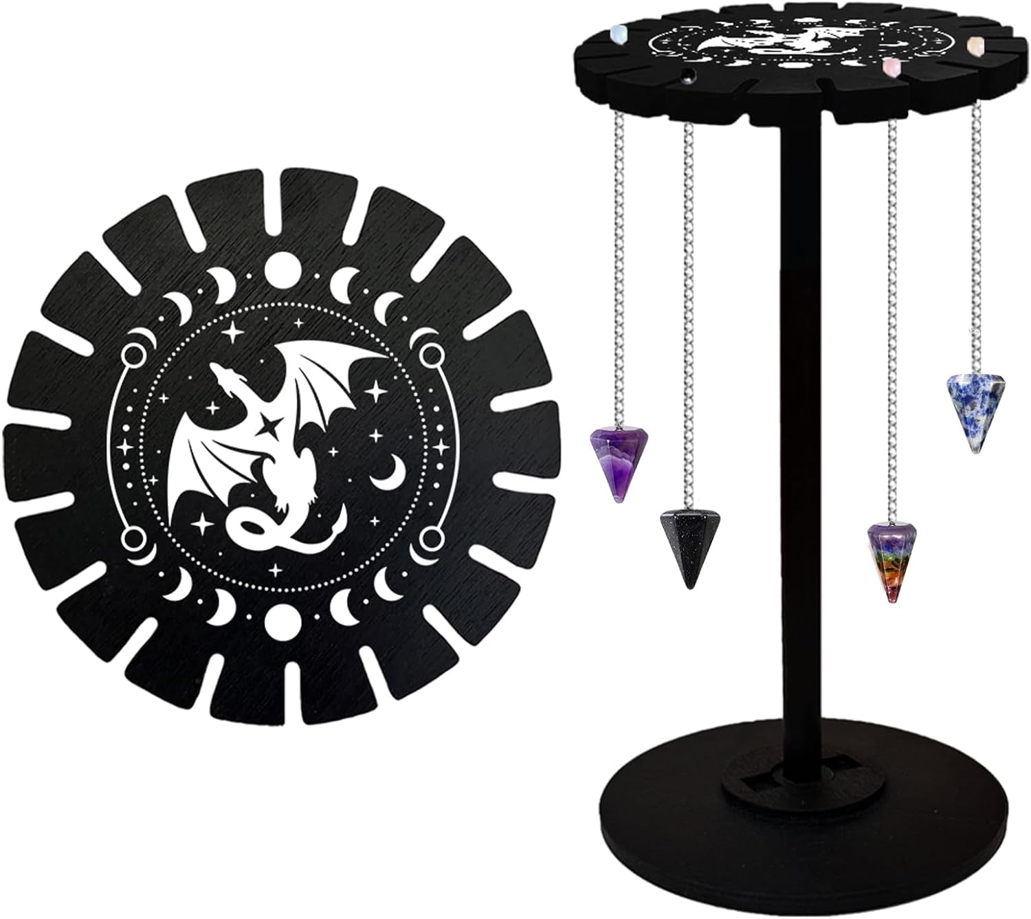 Dragon Pendulum Holder Moon Phase Crystal Display Shelf Wooden Pendulum Display Stand Up 18 ...