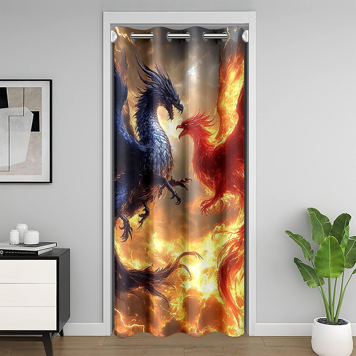 Dragon Phoenix Door Curtain for Doorway Privacy,Western Dragon Blackout ...