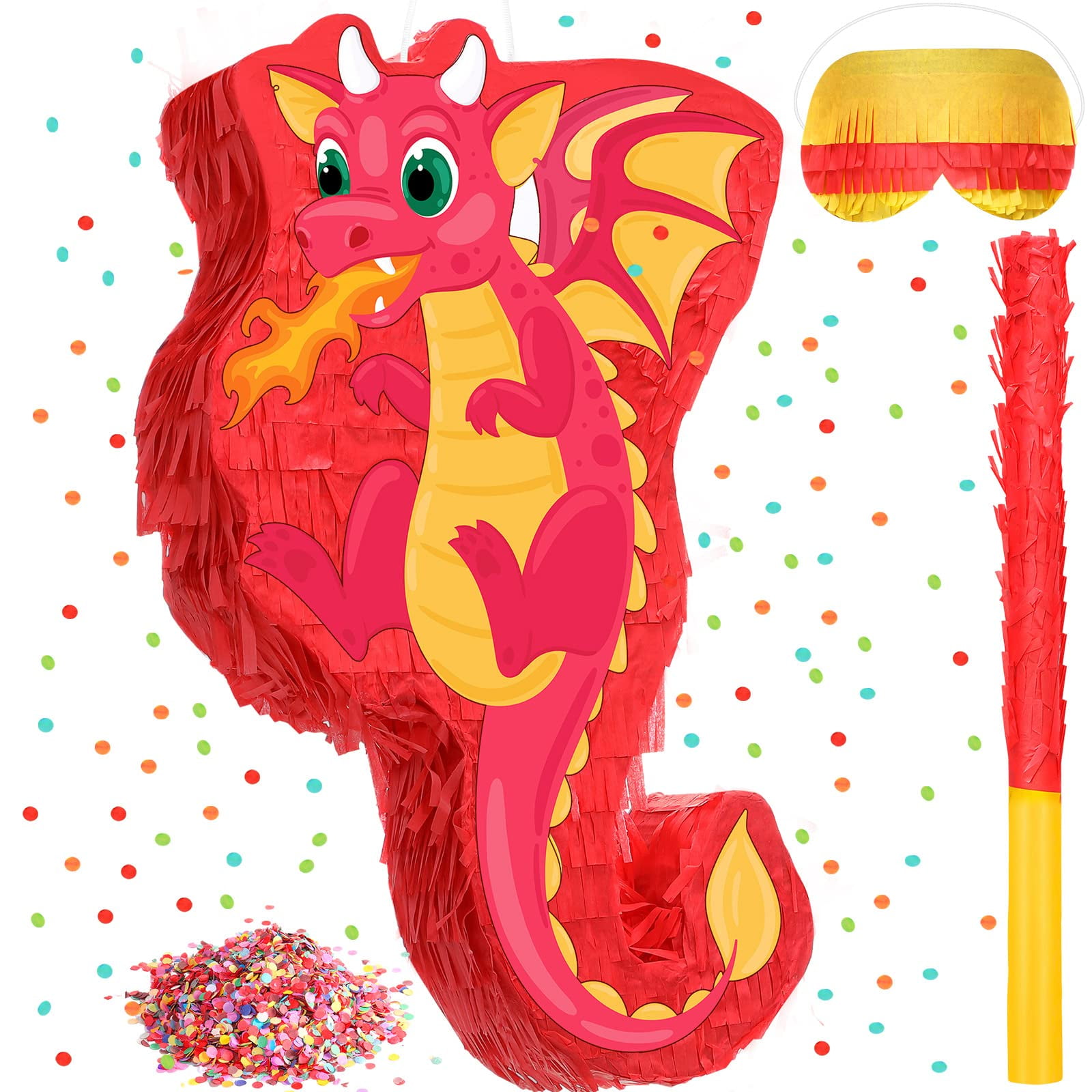 Dragon Piñata 16 Inch Dinosaur Piñata with Stick and Confetti Dinosaur ...