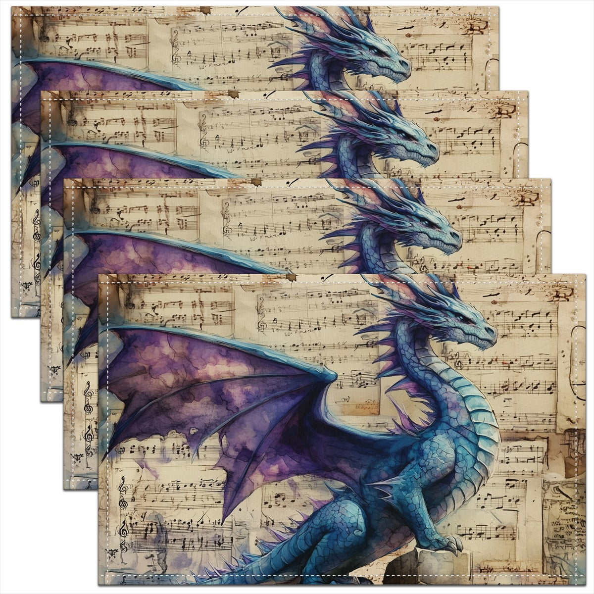 Dragon Placemats for Dining Table Set of 4, Retro Newspaper Style Place ...