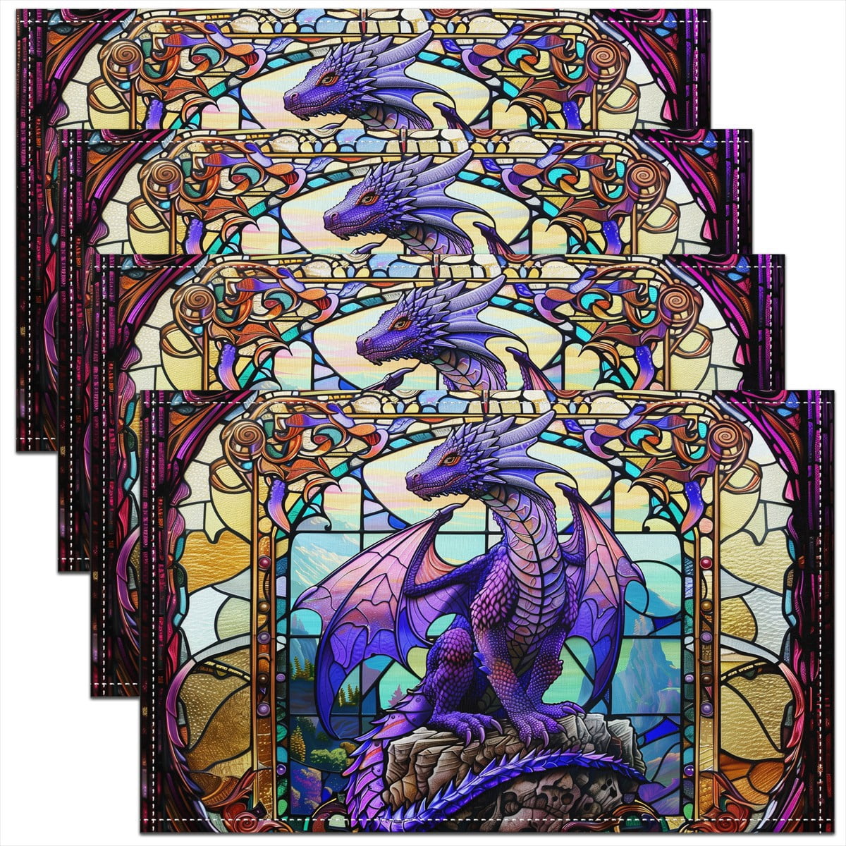 Dragon Placemats for Dining Table,Western Dragon Animal Trippy Purple ...