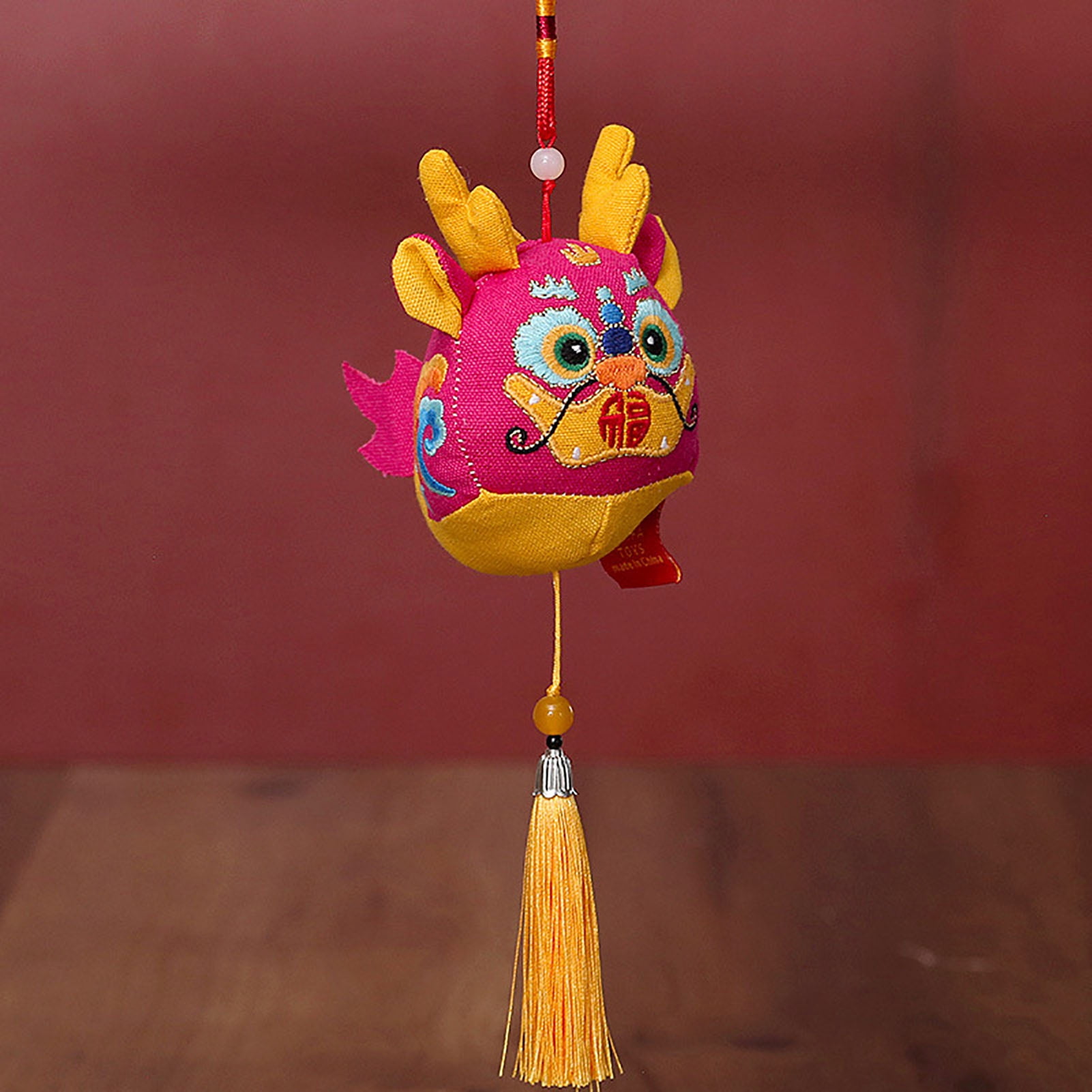 Dragon Plush Pendant Adorned with Cute Folk Art Embroidery, a Tassel ...