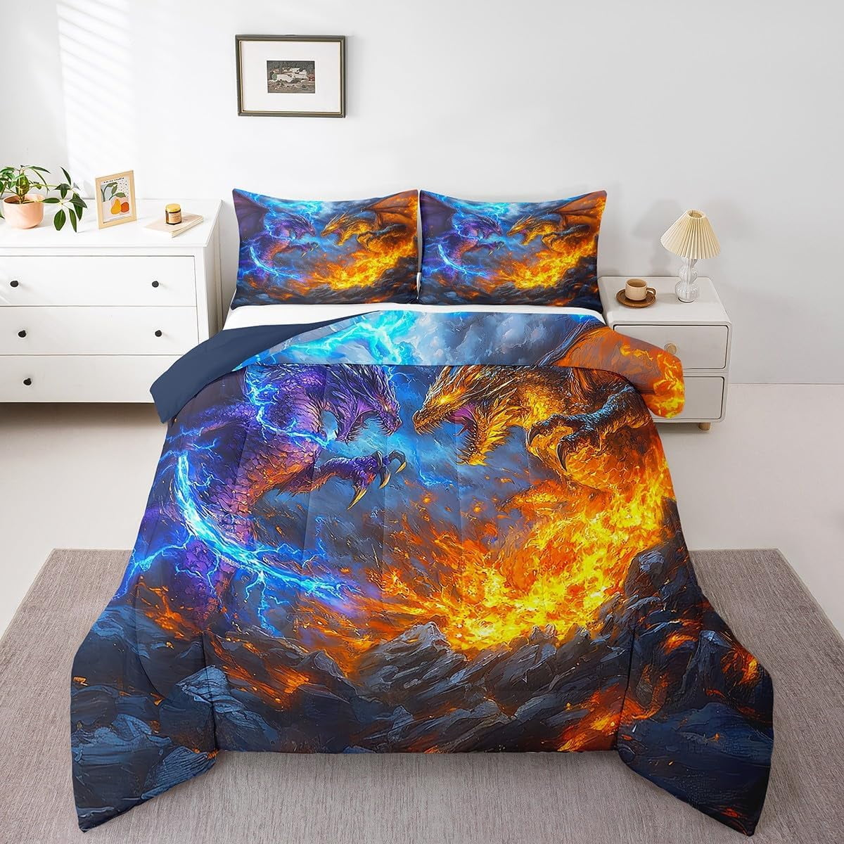 Dragon Print Comforter Set King Teen Boys Bedding Set 3D Printed Duvet ...