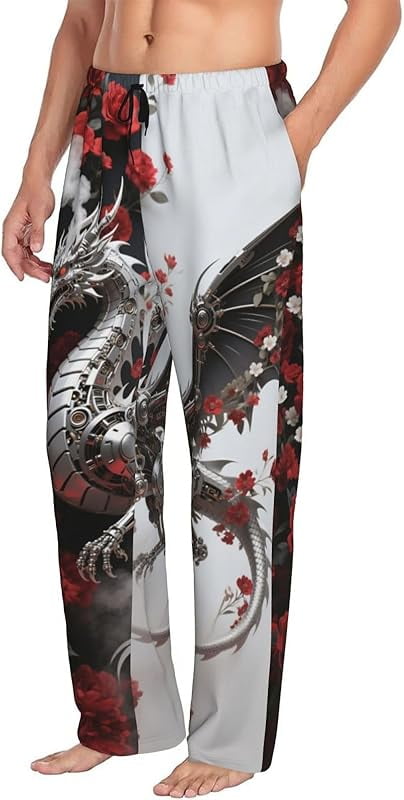 Dragon Print Men's Polyester Full-width print Lounge Pants, Soft ...