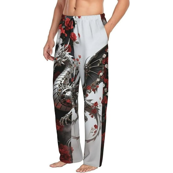 Dragon Print Men's Polyester Full-width print Lounge Pants, Soft ...