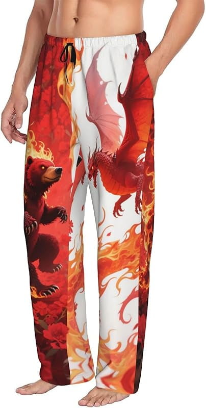 Dragon Print Men's Polyester Full-width print Lounge Pants, Soft ...