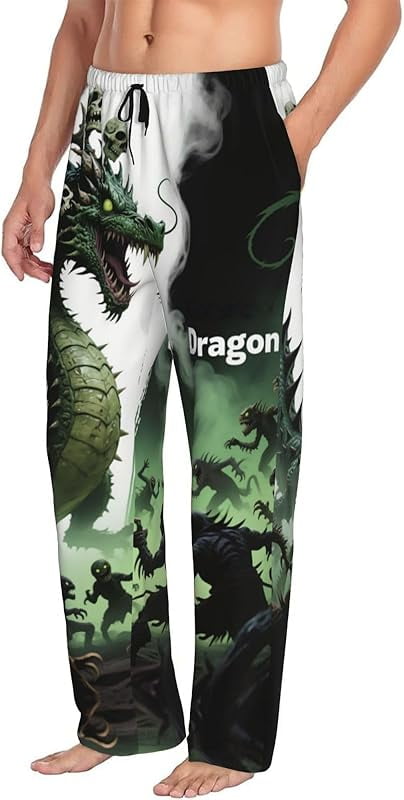 Dragon Print Men's Polyester Full-width print Lounge Pants, Soft ...
