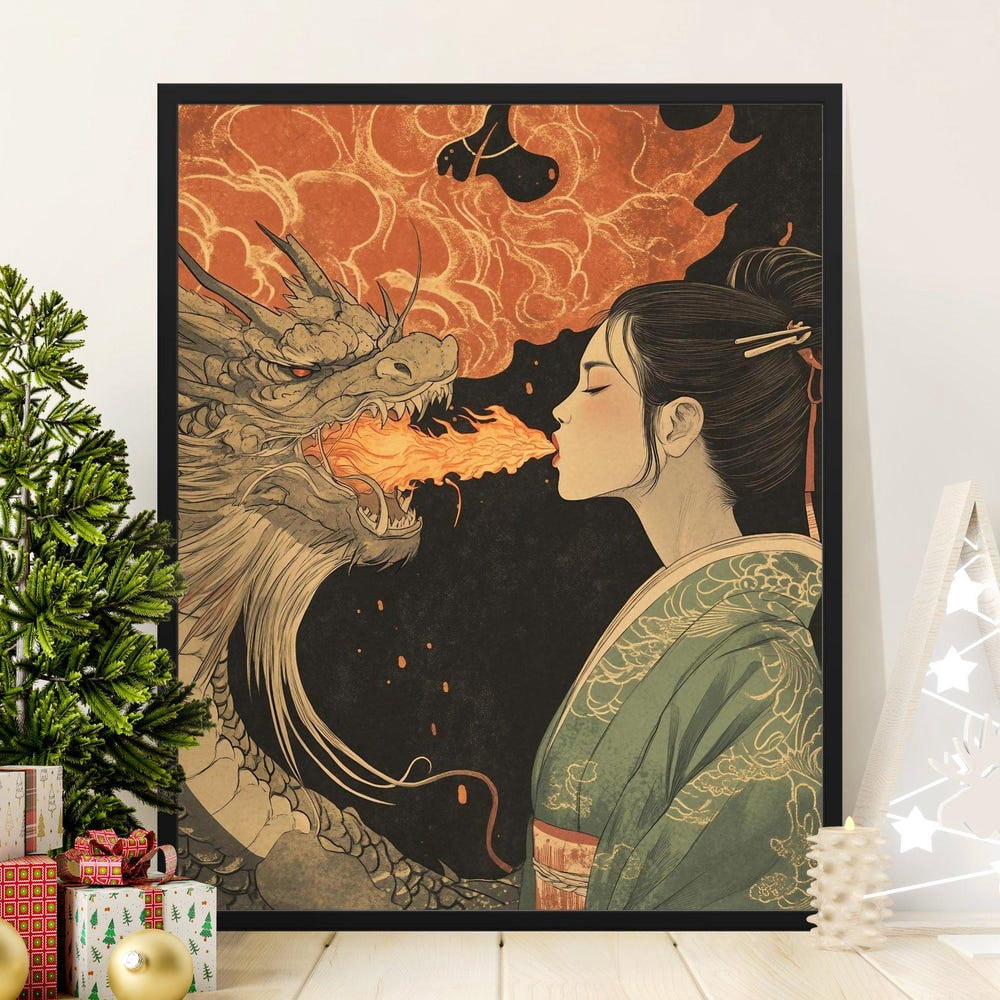 Dragon Print Poster, Japanese Art Decor, Mythical Creature Wall Art ...