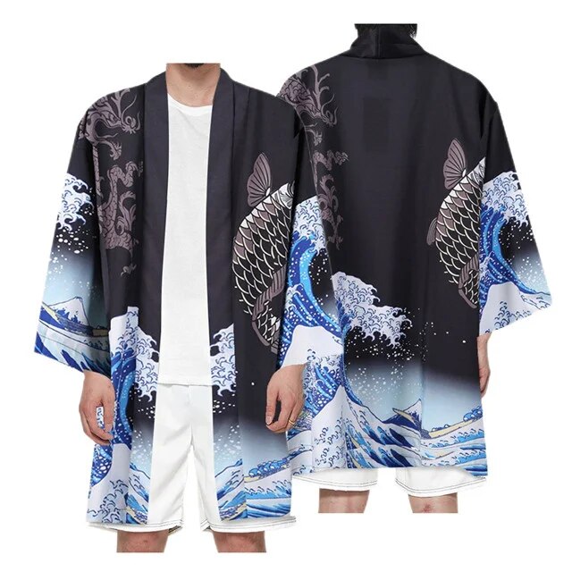Dragon Printed Cardigan Harajuku Long Style Kimono Women Men Japanese ...