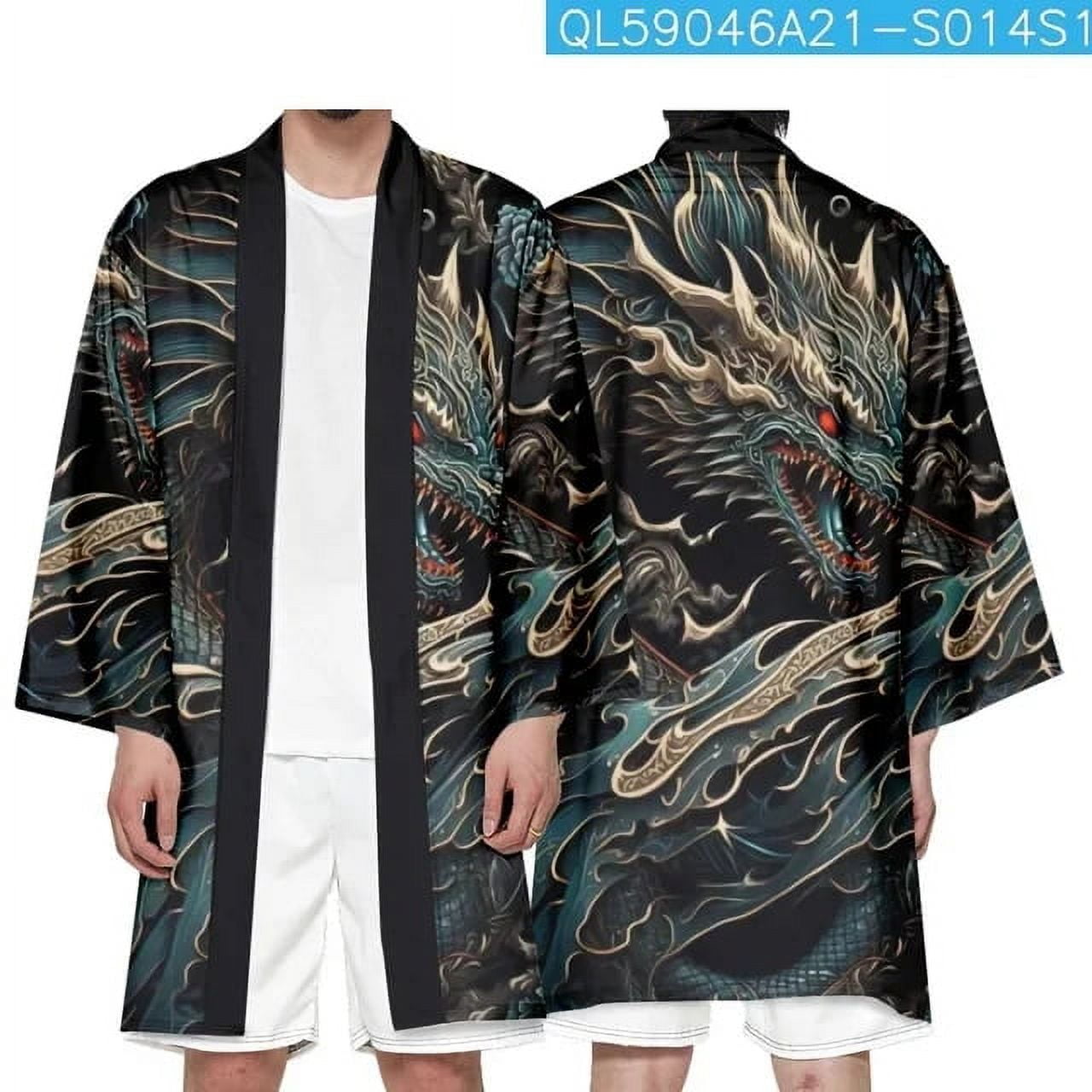 Dragon Printed Cardigan Harajuku Long Style Kimono Women Men Japanese ...