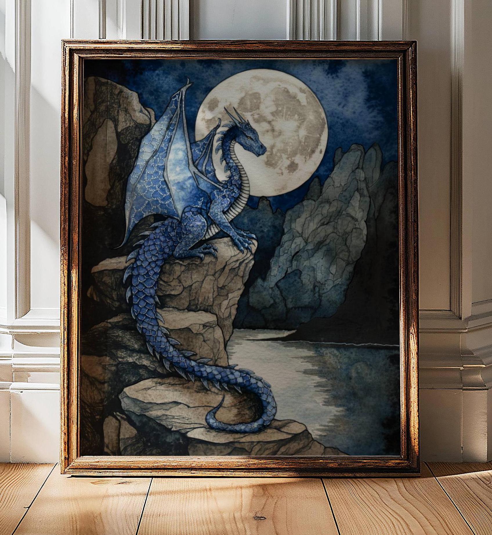 Dragon Prints, Dragon Wall Art, Dark Academia, Mystical Decor, Forest ...