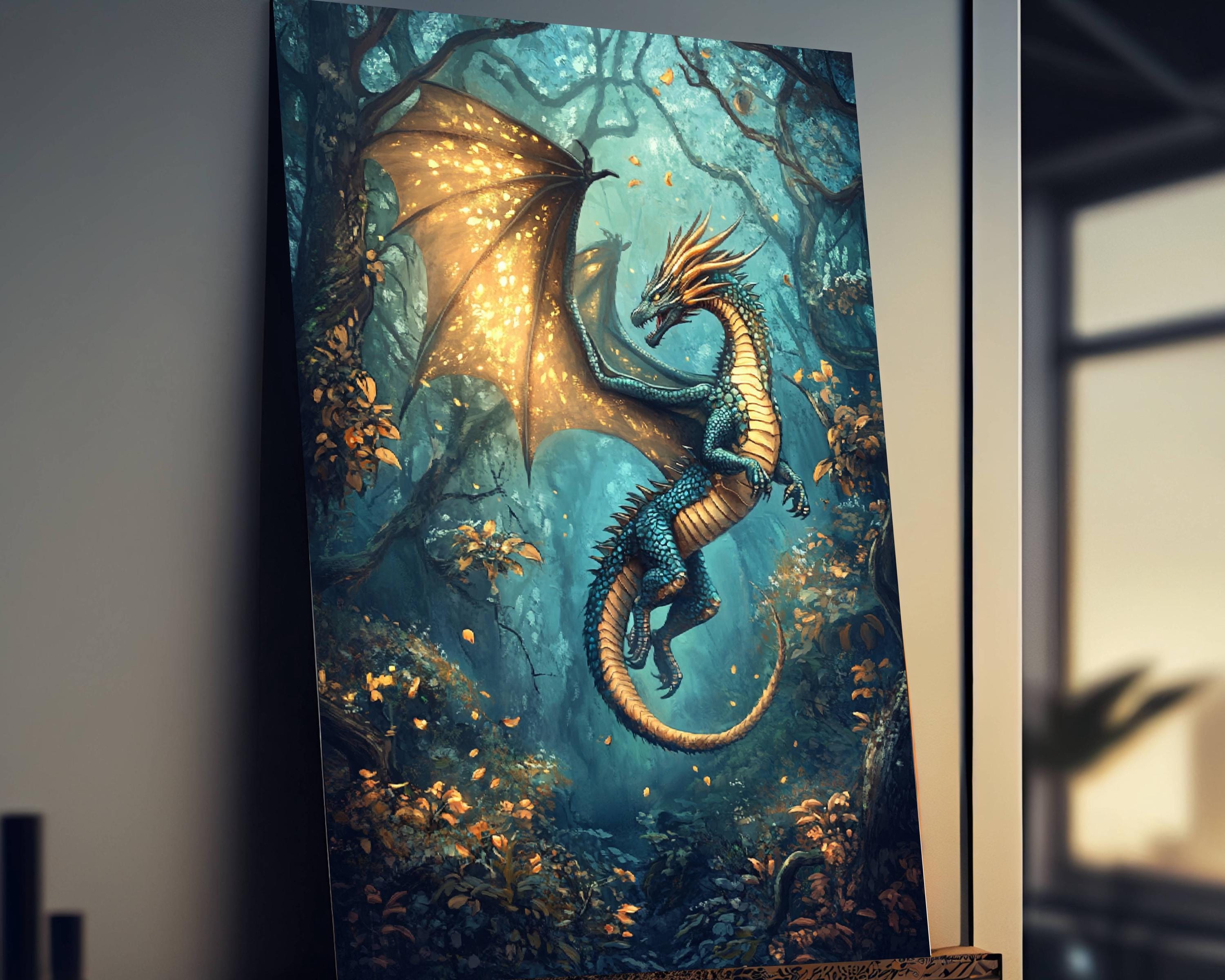 Dragon Prints, Dragon Wall Art, Dark Academia, Mystical Decor, Forest ...