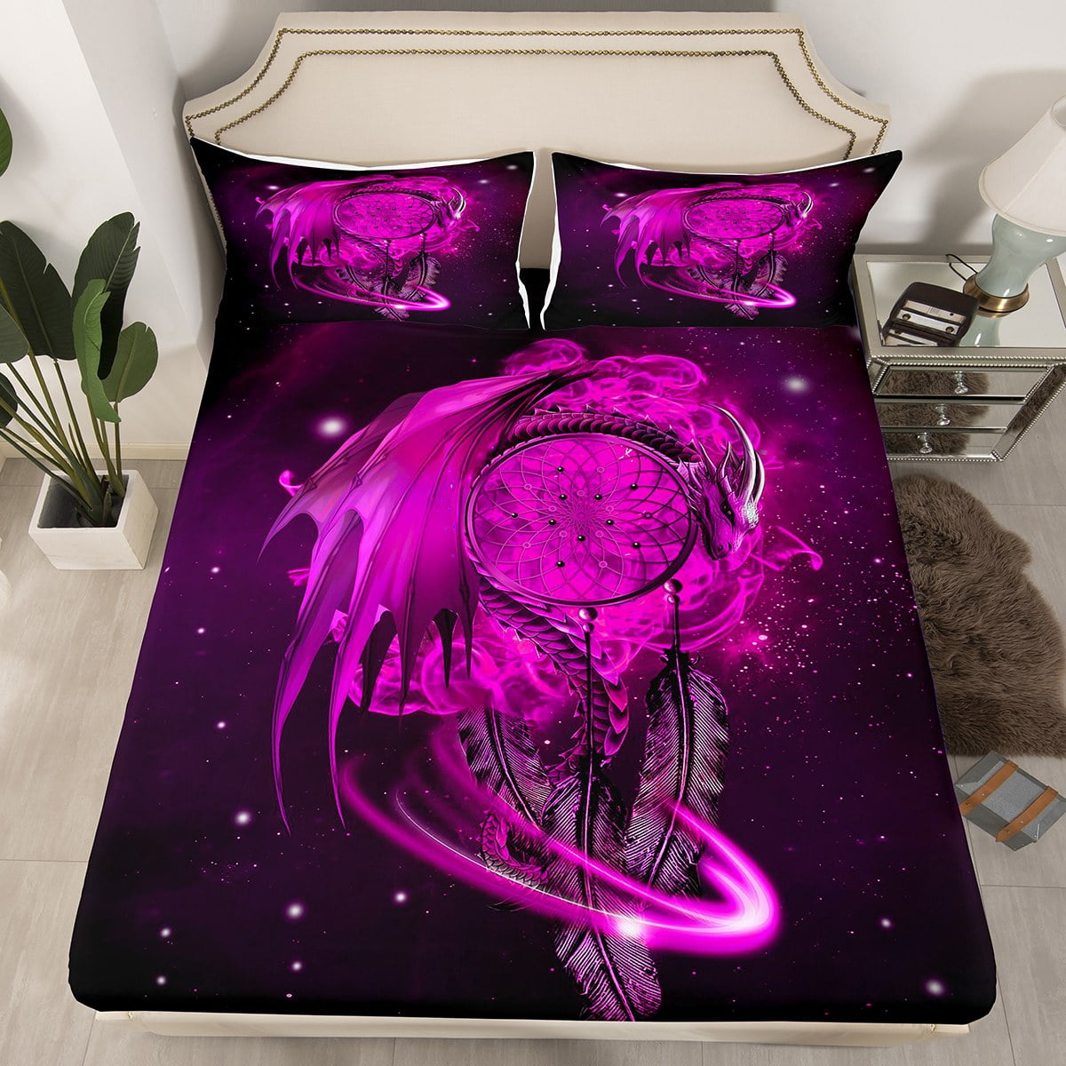 Dragon Queen Bed Sheets ,Vintage Gothic Bedding Set Dream Catchers ...