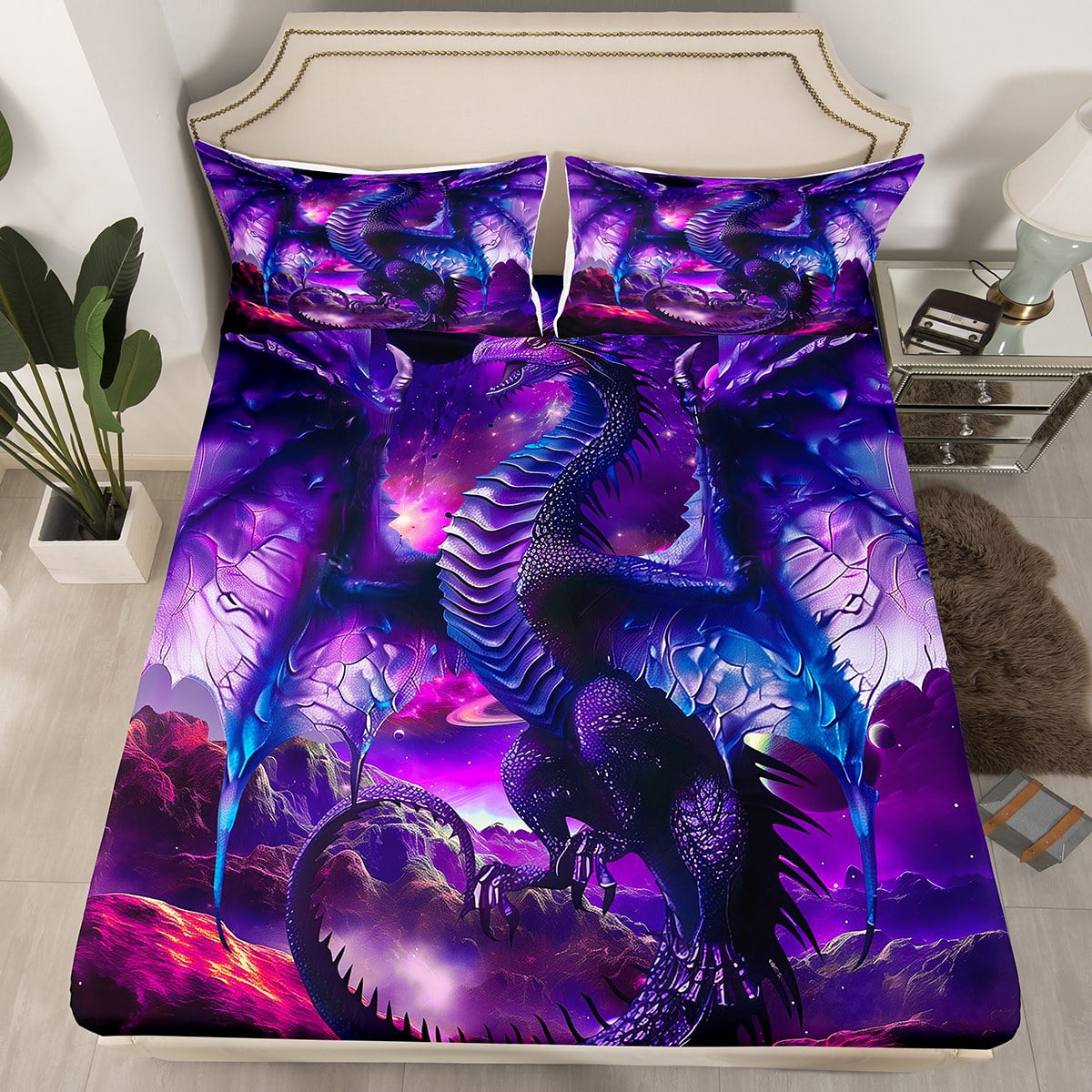 Dragon Queen Bed Sheets ,Vintage Dreamy Blue Dragon Wings Bedding Set ...