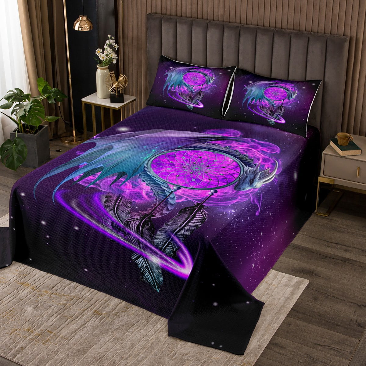 Dragon Queen Bedspread Set ,Vintage Gothic Coverlet Set Dream Catchers ...