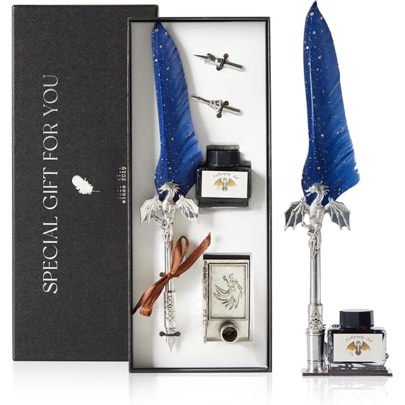 Dragon Quill Pen and Ink Set, Dragon Pen with Novelty Pen Base, Retro ...