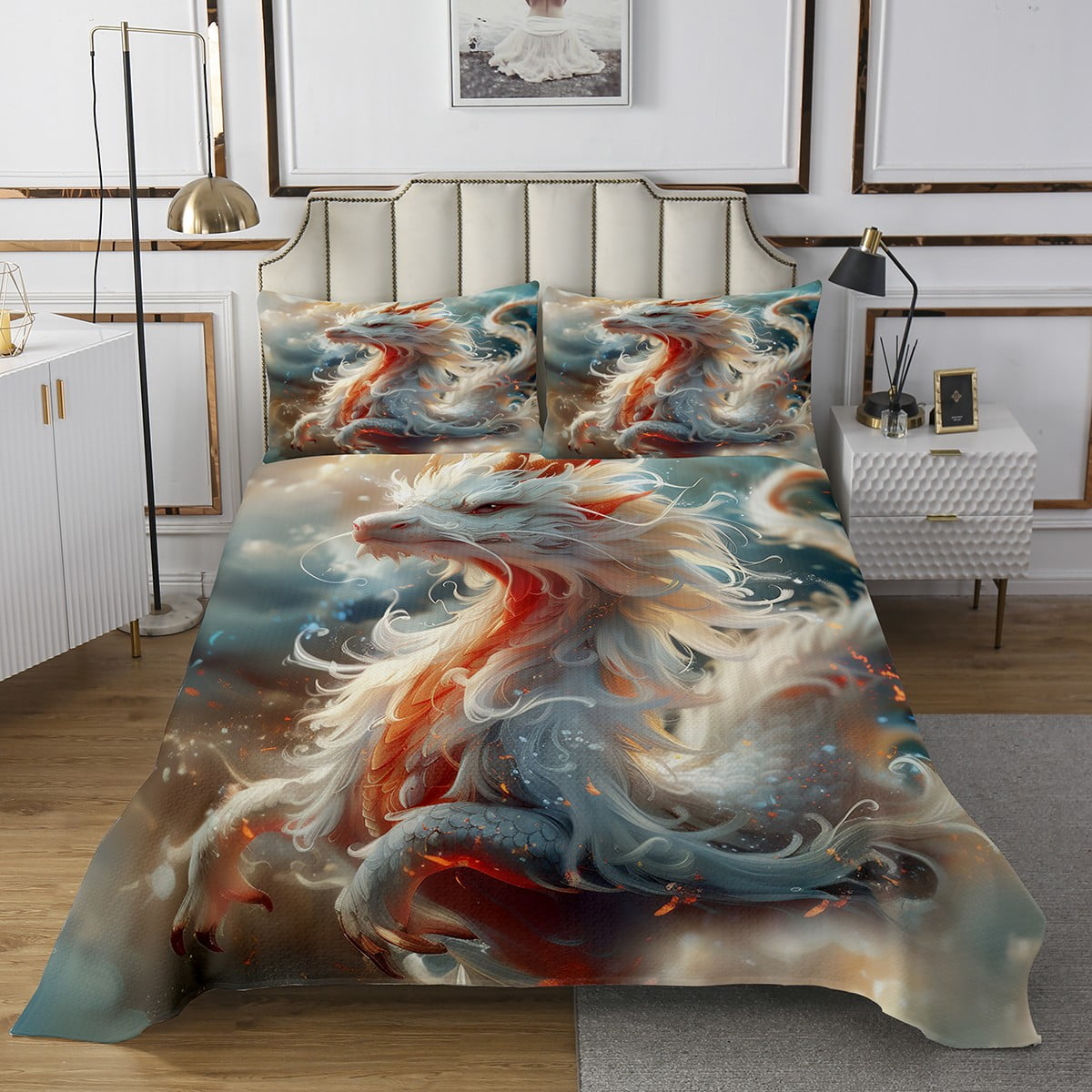 Dragon Quilt Set 2 Pcs for Boys Girls Chinese Style Dragon Bedspread ...