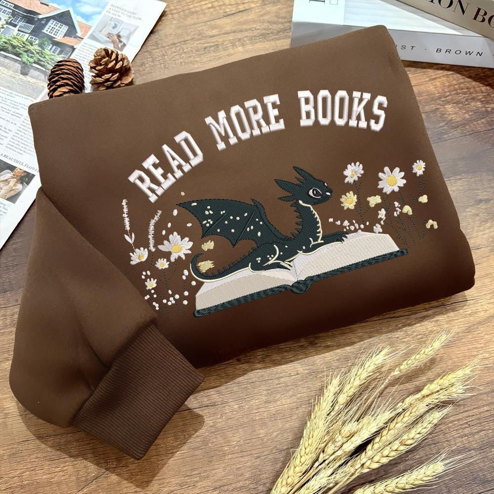 Dragon Read More Books Embroidered Sweatshirt, Book Merch Shirt, Bookish, Fantasy Book Romance ...