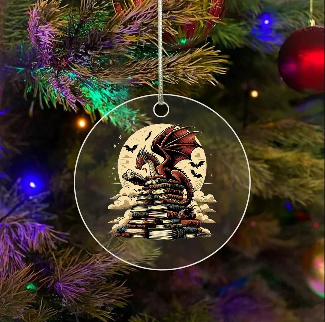 Dragon Reading A Book Dragons And Books Lover Bookworm Ornament, Home ...