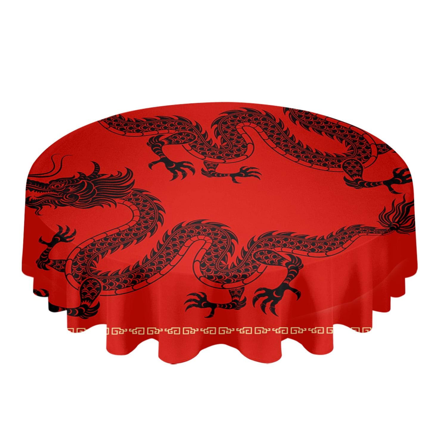 Dragon Red Background Round Tablecloth Waterproof Wedding Decor Table ...
