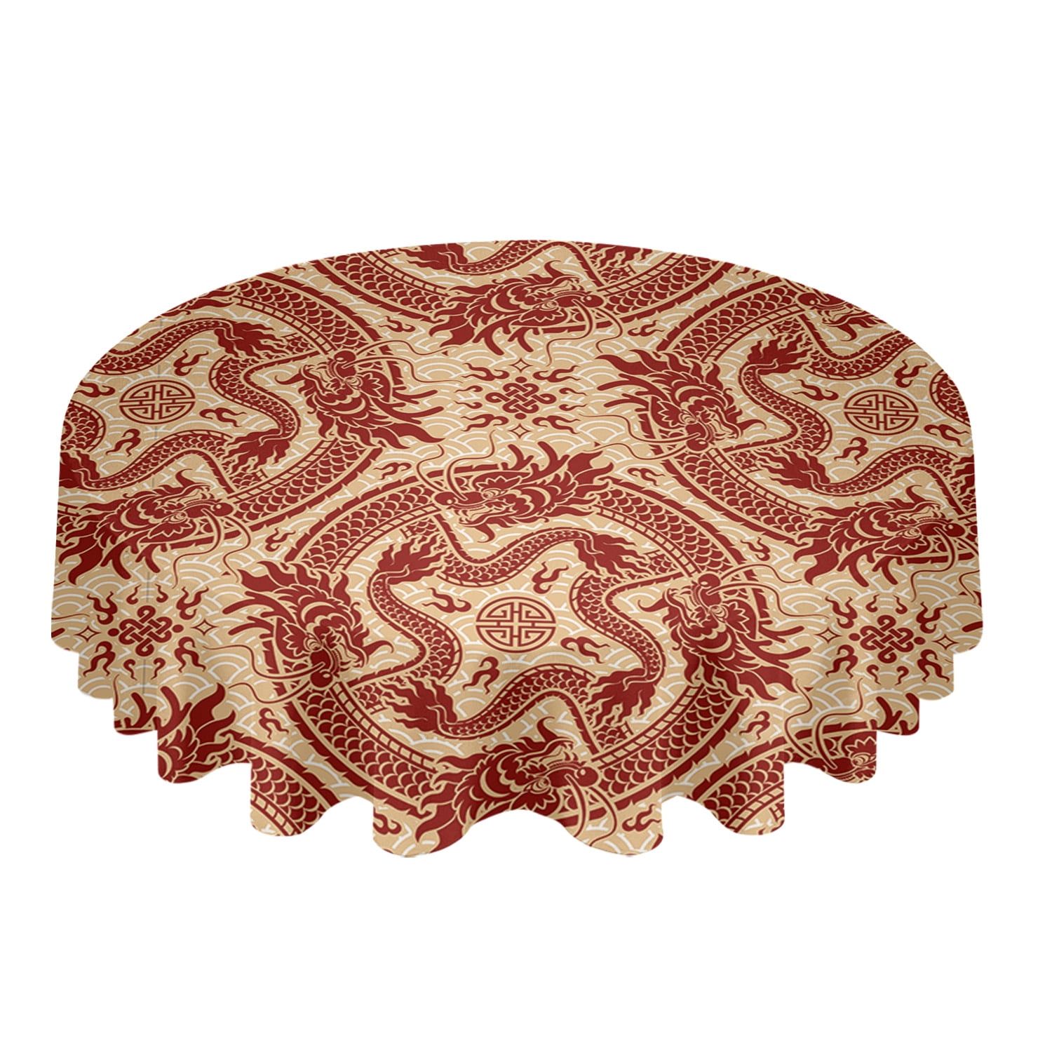 Dragon Red Background Round Tablecloth Waterproof Wedding Decor Table ...