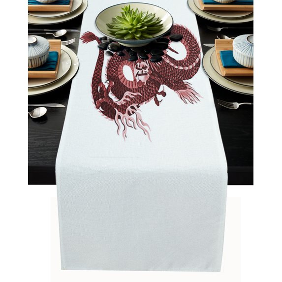 Dragon Red Background Table Runner Cotton Linen Wedding r Tablecloth ...