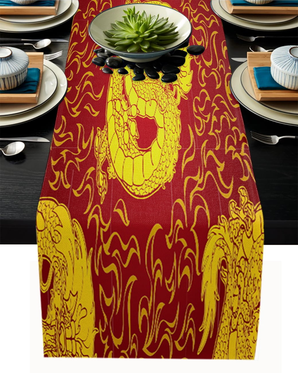 Dragon Red Background Table Runner Cotton Linen Wedding r Tablecloth ...