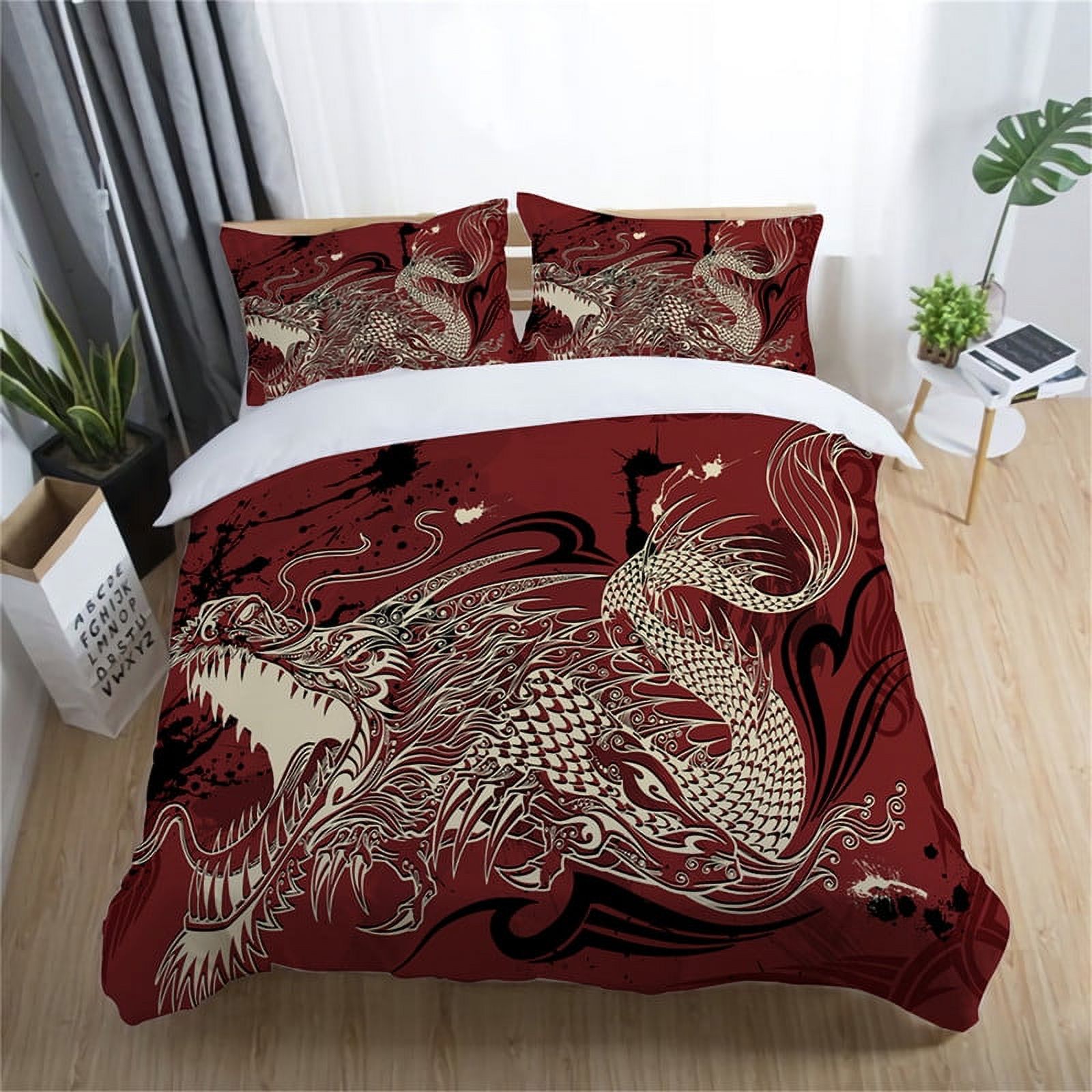 Dragon Red Quilt Cover Duvet Cover Comforter Cover Set Bedroom Decor ...
