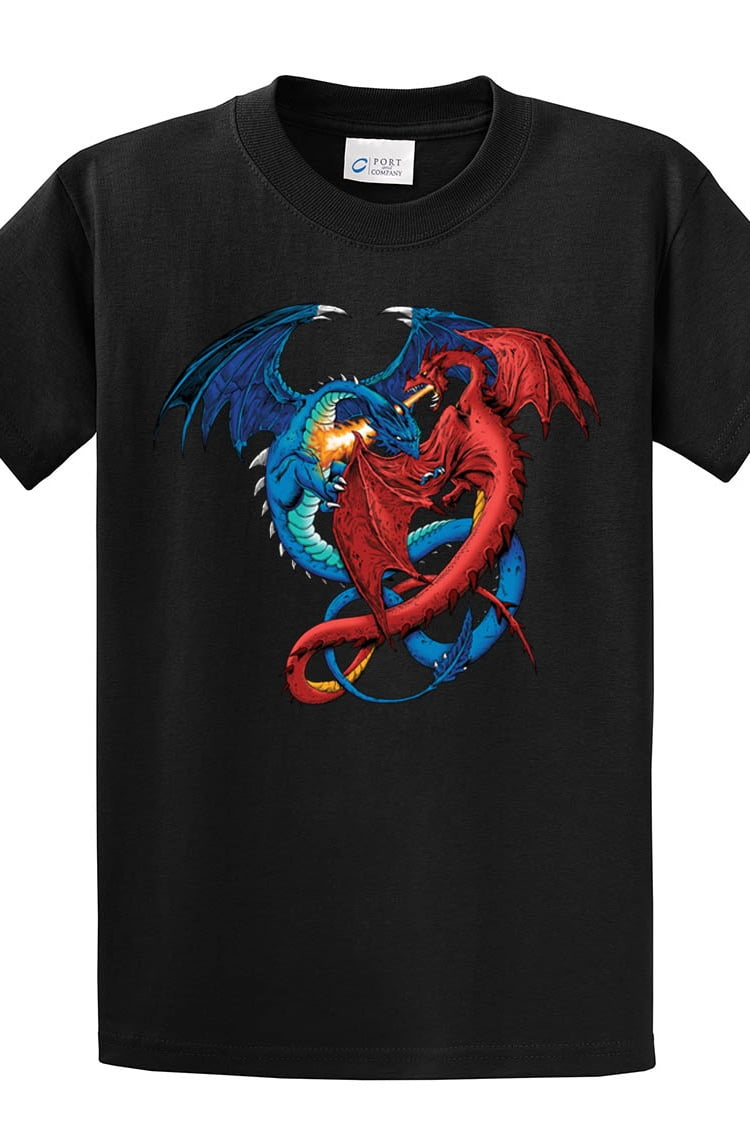 Trenz Shirt Company Dragon Graphic T-Shirt, Fire-Breathing Red and Blue ...
